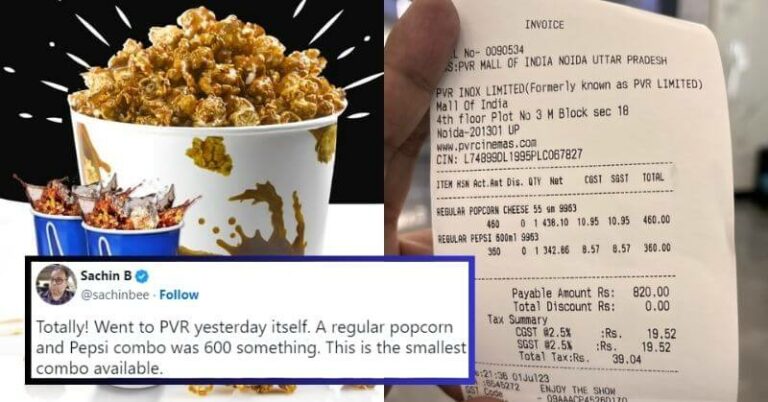 Internet Erupts As Man Posts The Overpriced Bill Charged By Multiplex For Popcorn And Pepsi