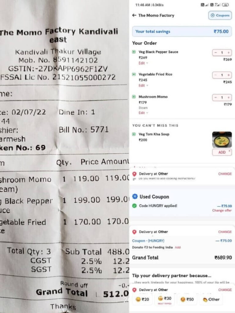 Zomato Replies After Customer Highlights Online Vs Offline Food Prices ...